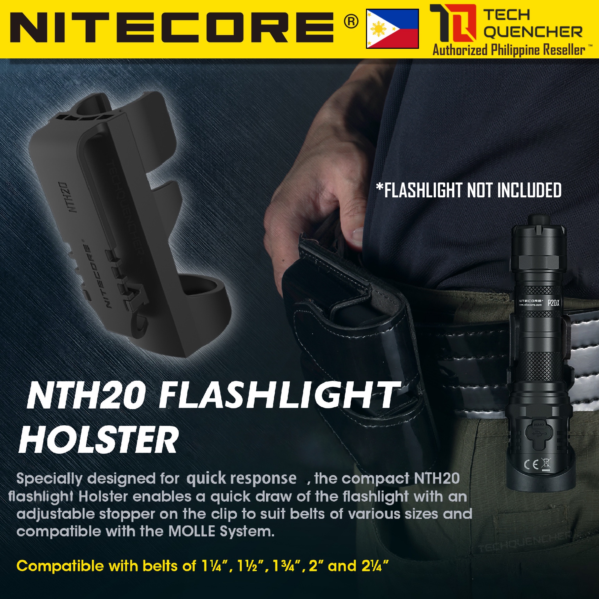 Nitecore NTH20 Flashlight Hard Holster - Supports 1 inch Tube Diameter - 1.25 inch Head Diameter ...