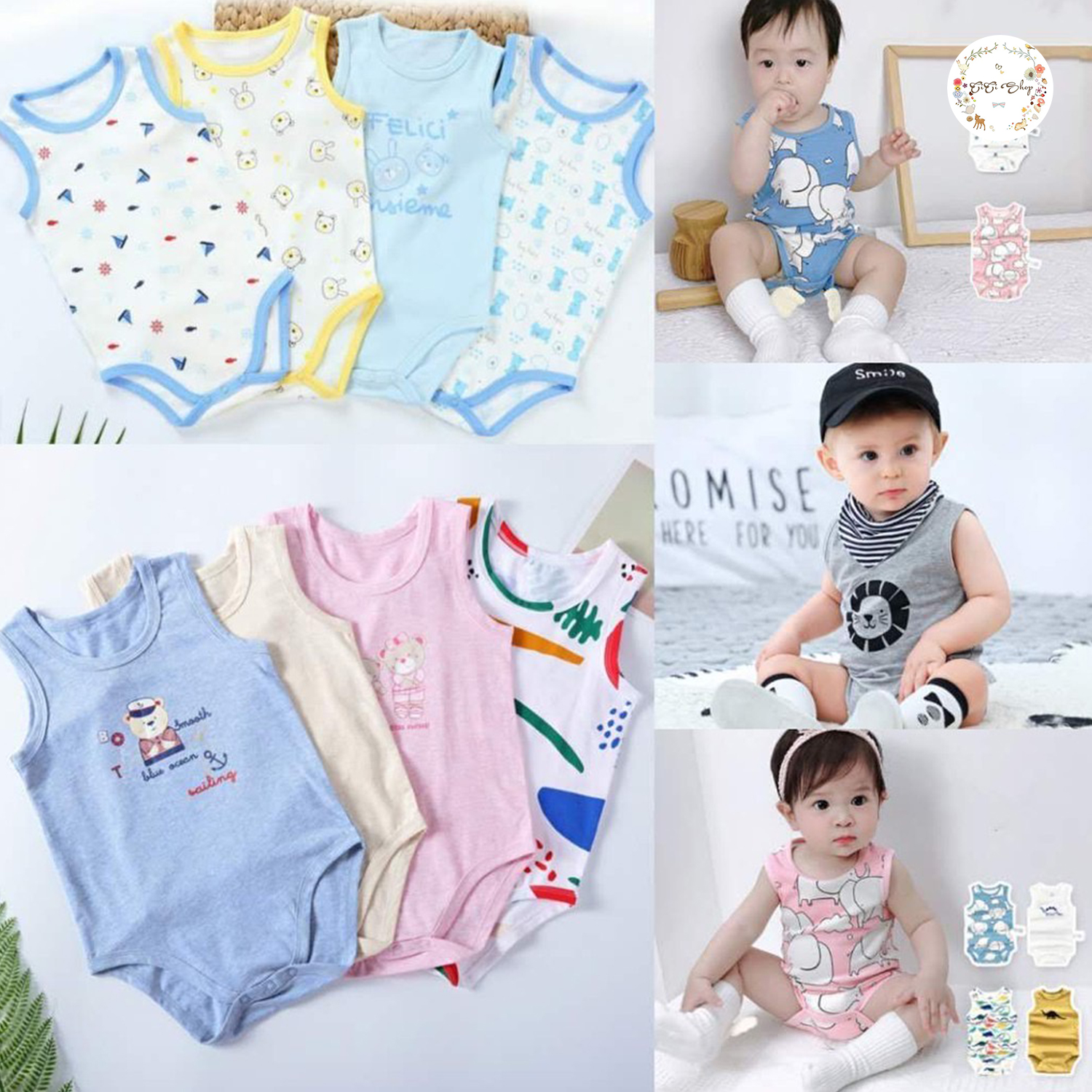 CICI Baby Boy Girl Cotton Sleeveless Onesie Jumpsuit Romper Newborn ...