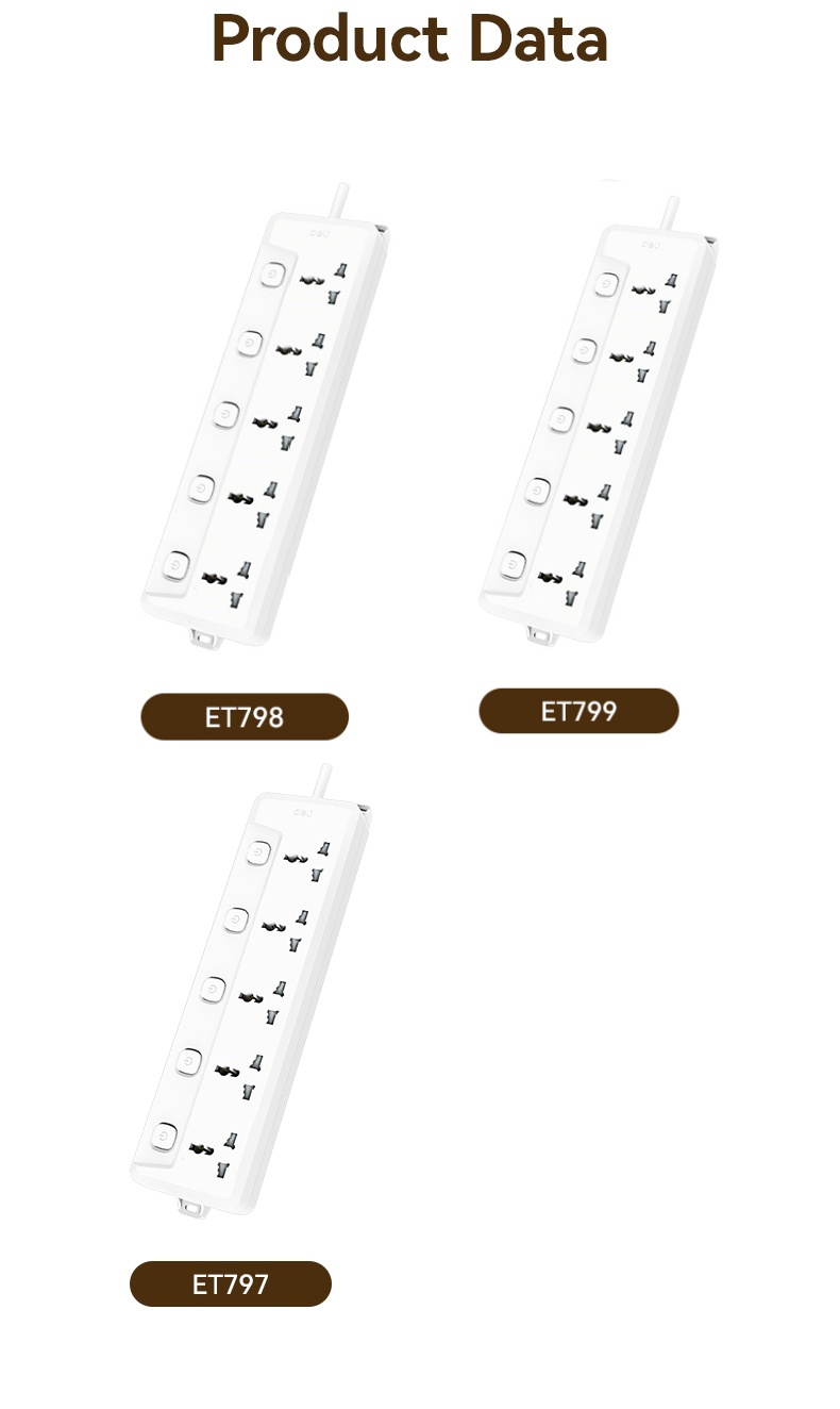 Deli Vusign 2/3/5M Socket Extensions 5 Groups Universal Electric ...