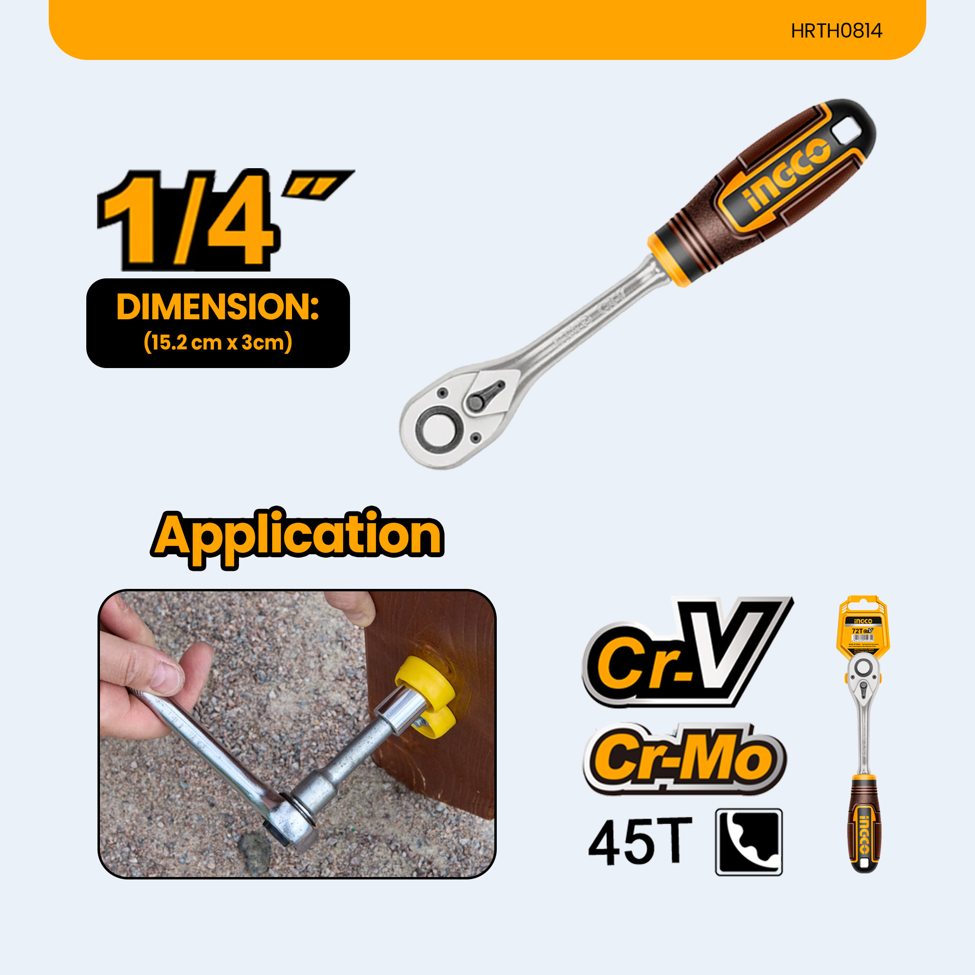 Ingco Industrial Ratchet Wrench CR-V + Cr-Mo Material 1/2" HRTH0812 | 1 ...