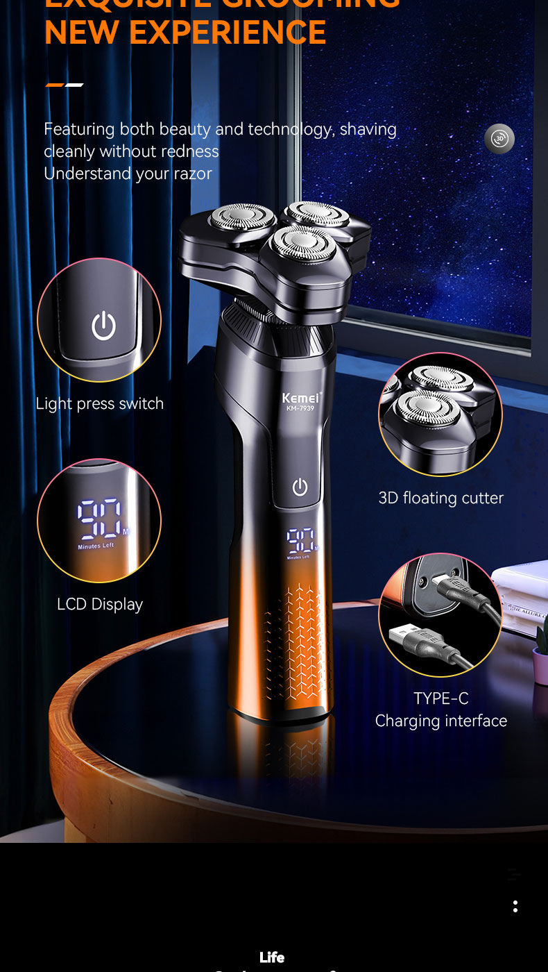 Kemei Usb Rechargeable Electric Shavers Electric Razor For Portable ...