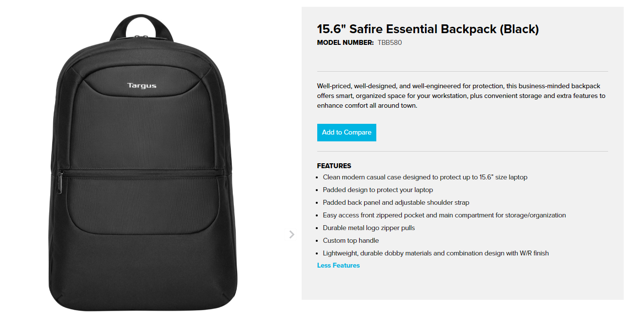 Itw | Targus Backpack TBB580GL Black 15.6" Safire Essential Lightweight ...