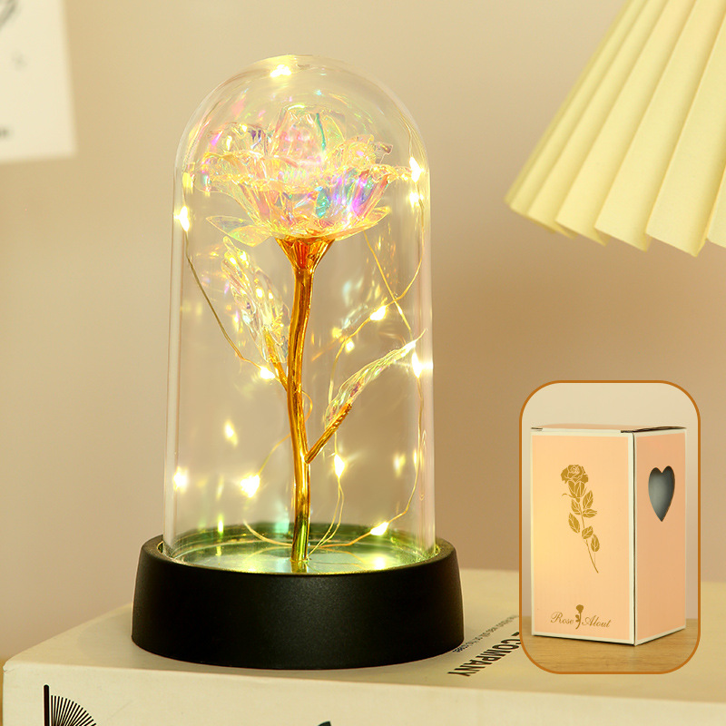Mini Led Light Rose Artificial in Glass Dome Galaxy Rose Design as ...