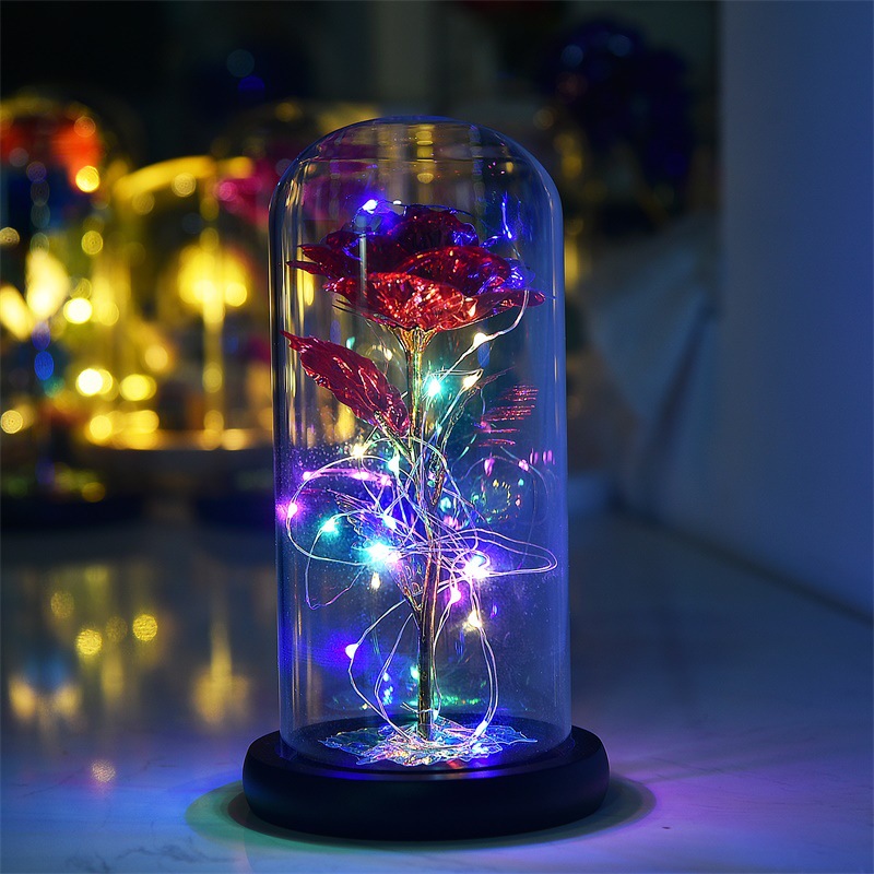 Mini Led Light Rose Artificial in Glass Dome Galaxy Rose Design as ...