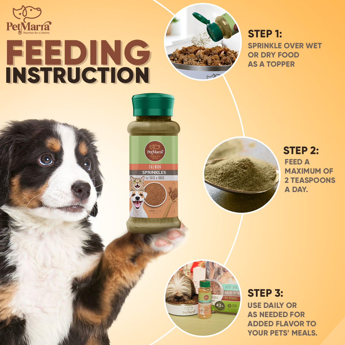 PetMarra Sprinkles for Cats and Dogs Beef Duck Salmon Flavor 120g ...