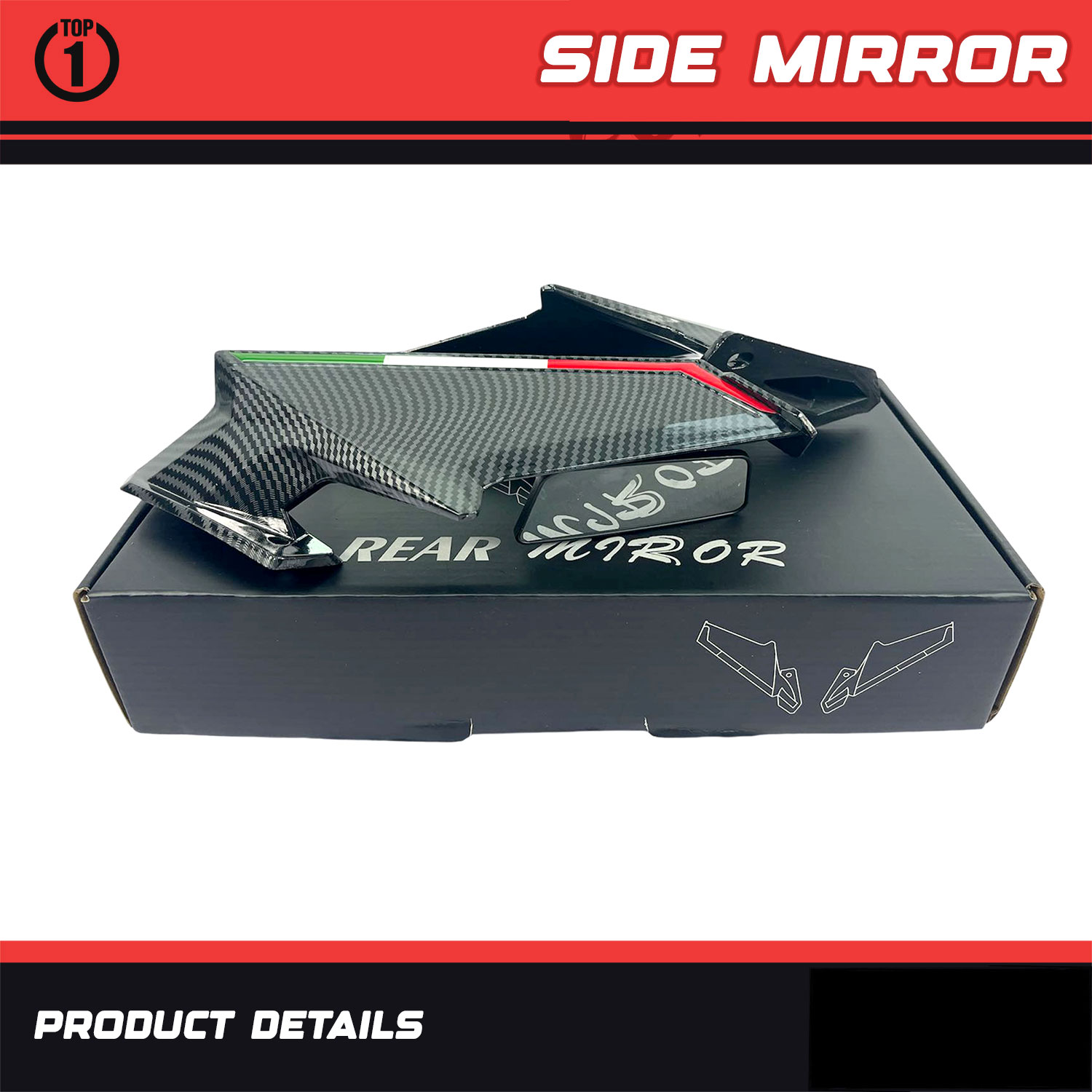 Top1 PH 1 Pair Aerodynamic Winglet Carbon Side Mirror For Kawasaki ...