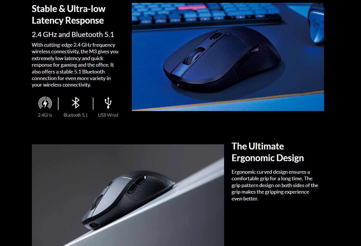 Keychron Wireless Mouse M3 RGB Light Optical Ergonomic Design 2.4Ghz ...