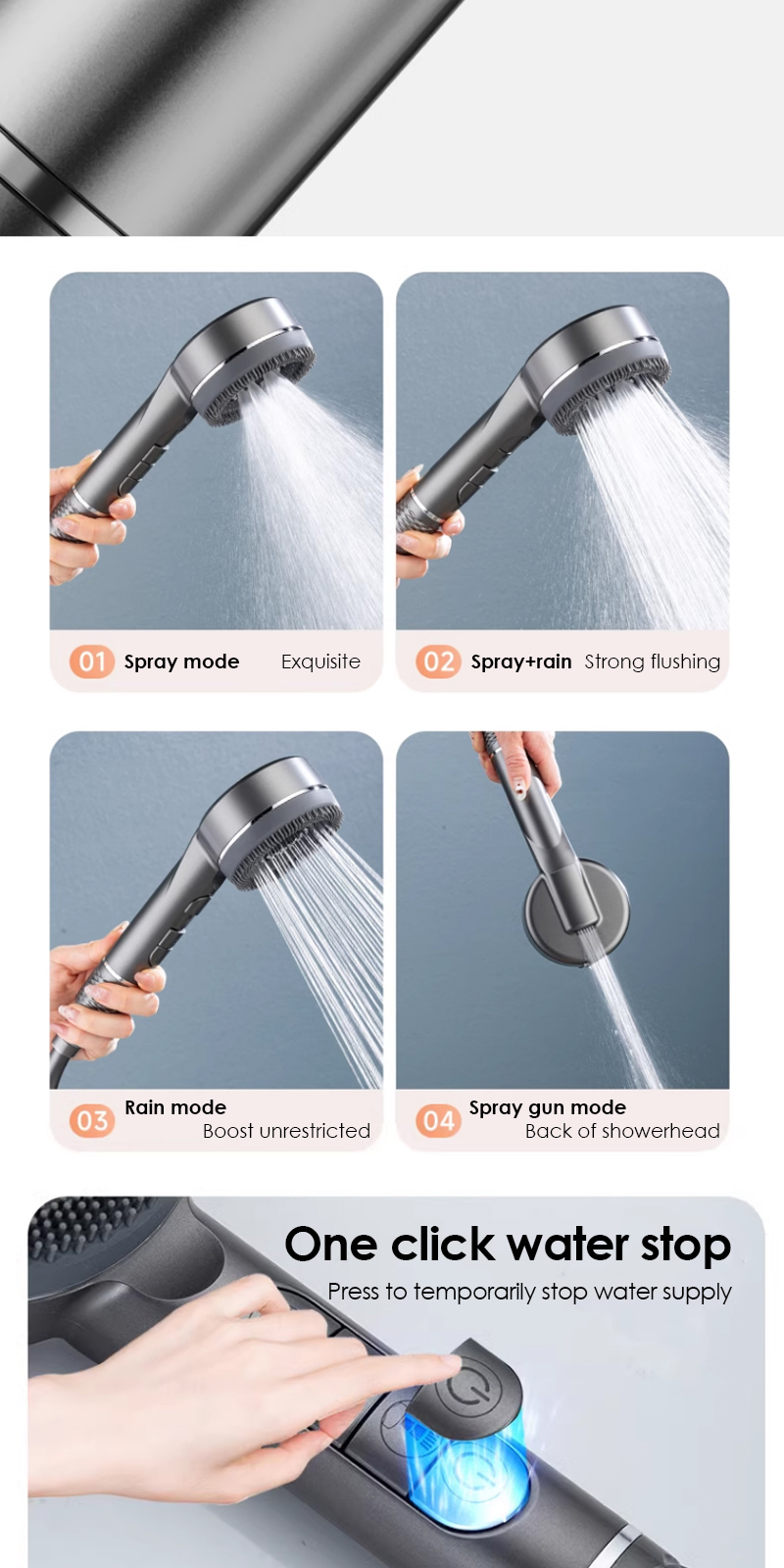 MANUYAMA Showerhead with Filter High Pressure 4 Water Modes Massage ...