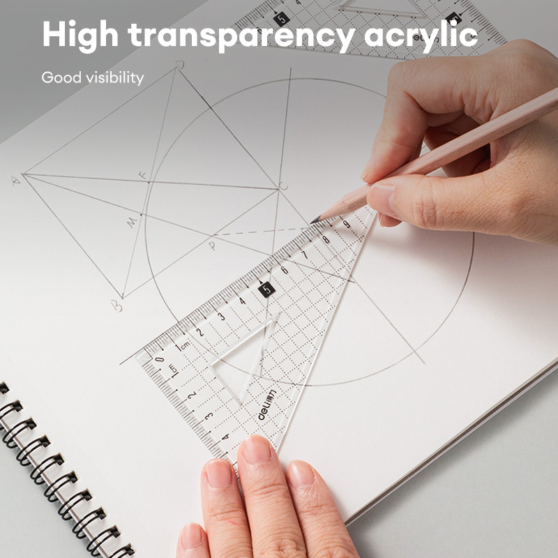 Deli 4 in 1 Plastic Transparent Ruler Set 15cm Straight Ruler Measuring ...