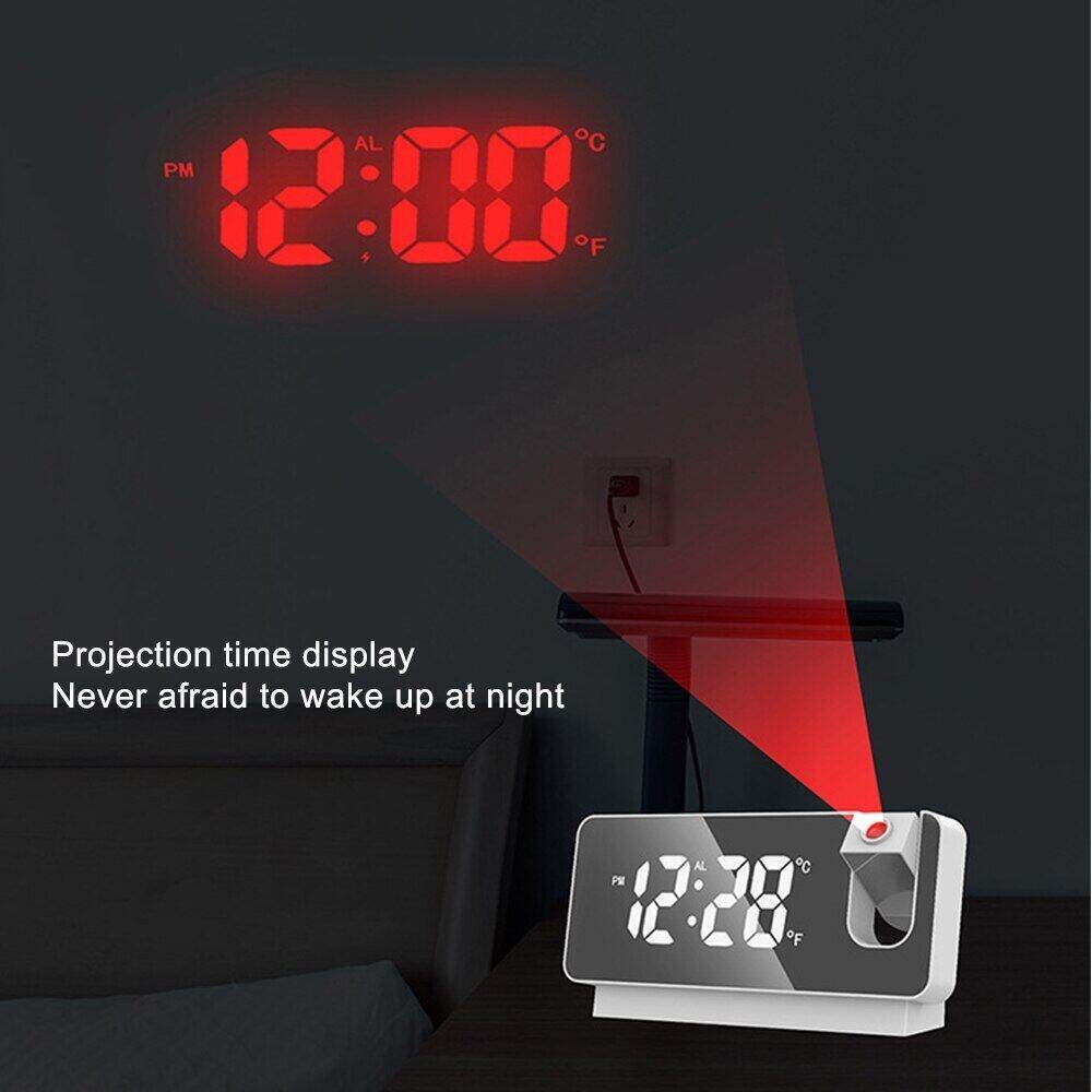 180° Arm Projection Alarm Clock Time Temperature USB Plug-in Digital ...