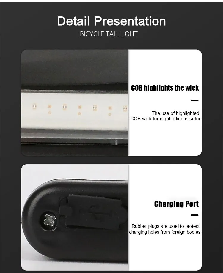 USB Rechargeable LED Bicycle Rear Taillight-100LM Waterproof Safety Warning Light Multiple Modes ...