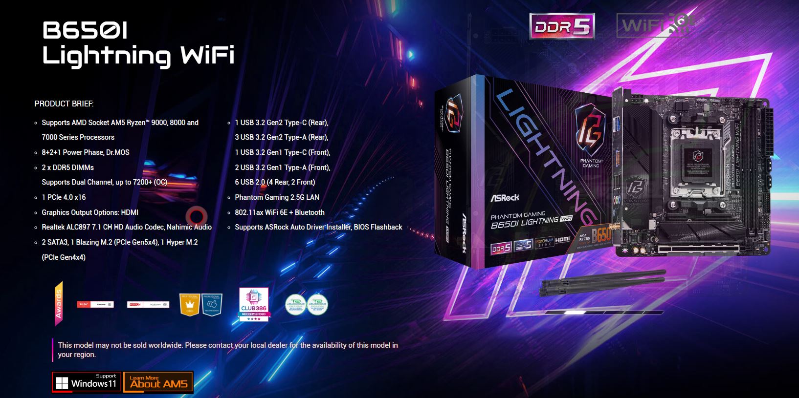 Itw | ASRock Motherboard B650I Lightning Wifi mini-ITX AM5 DDR5 ...