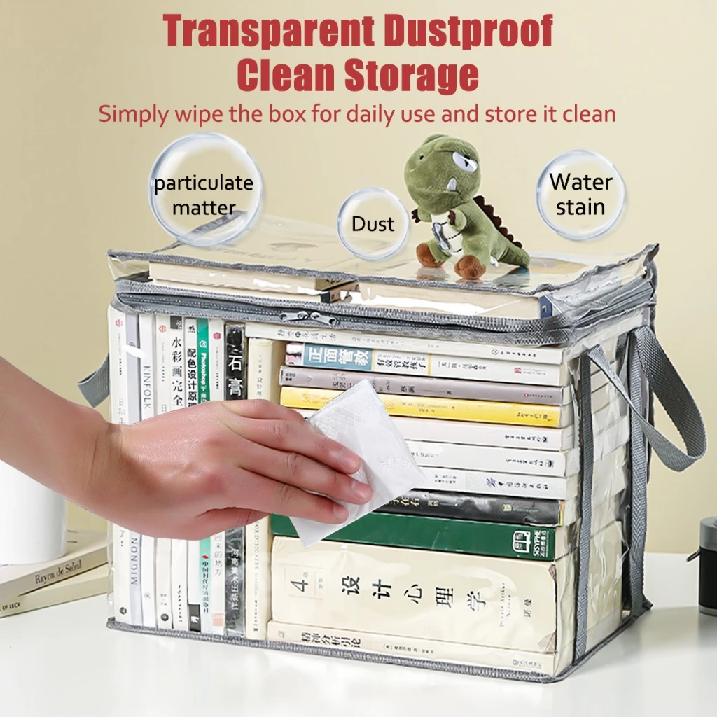 Book Storage Bag Transparent Waterproof Dust Multi-Function Organizer ...