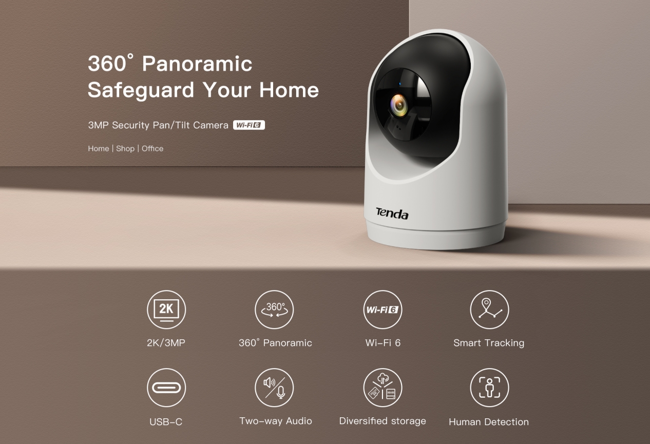 Tenda CP3 v3 2K Wifi 6 Pan Tilt AI Indoor Security Camera for Home ...