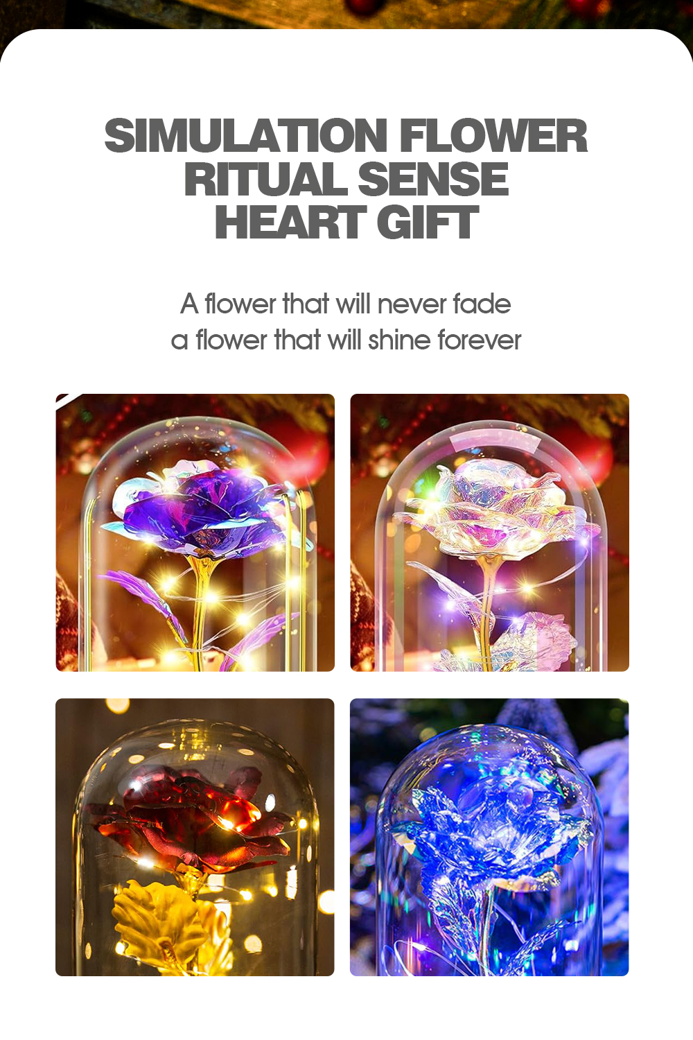 Led Light Eternal Rose Lamp Christmas Light Glass Dome Galaxy Rose ...
