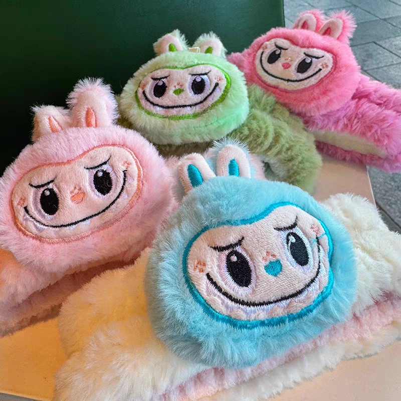 Cute Labubu Headband Plush High top face washing turban intestinal hoop ...
