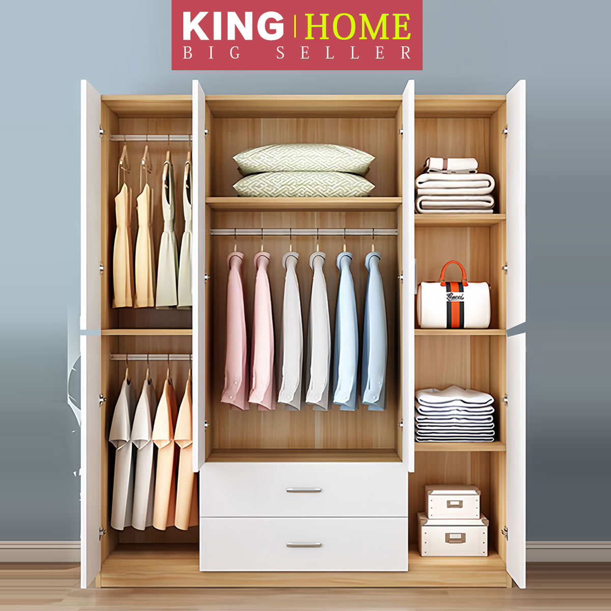 Large storage capacity wooden wardrobe, modern home wardrobe, simple ...