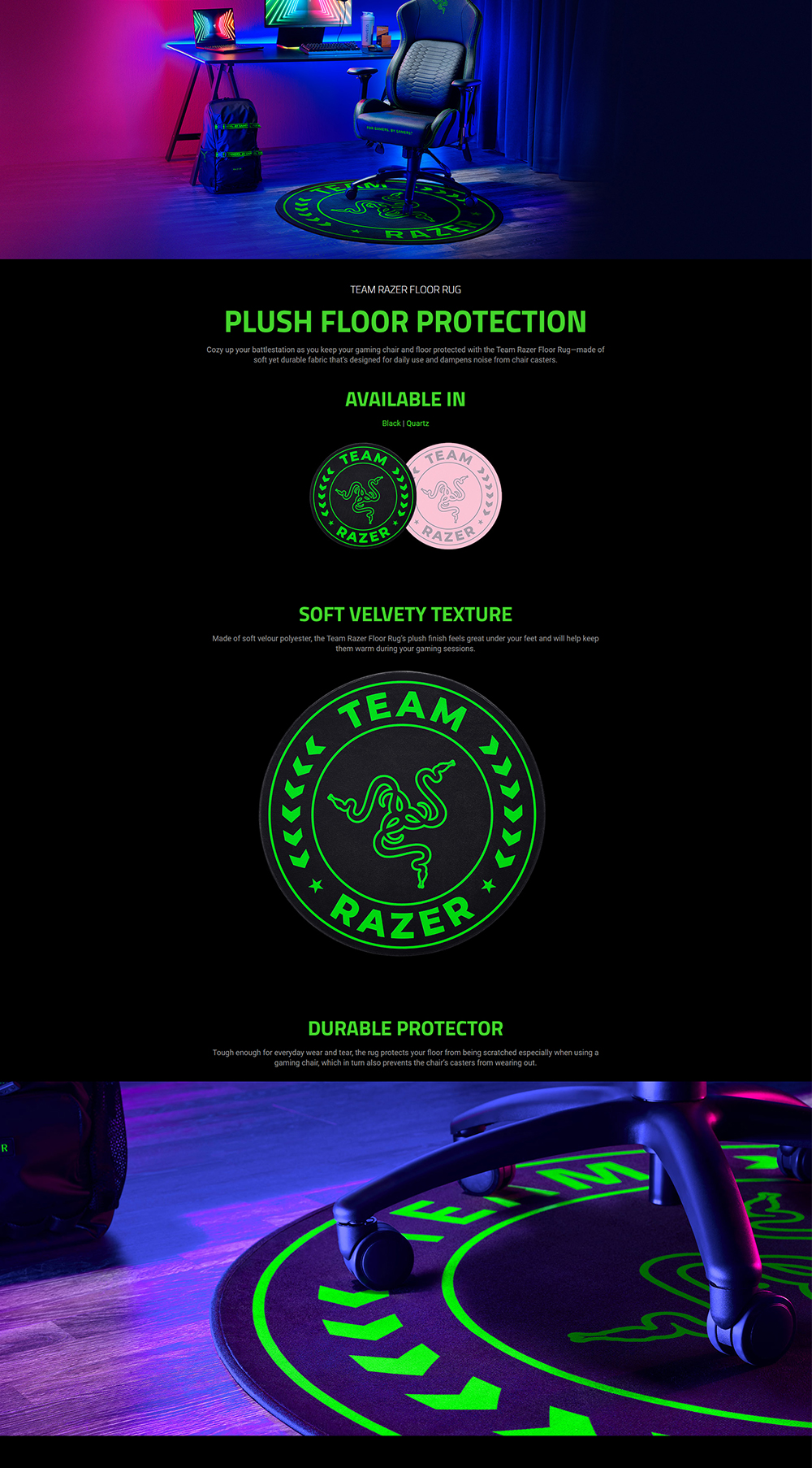 Team Razer Floor Rug - Quartz - Room and Gaming Chair Accessory for E ...