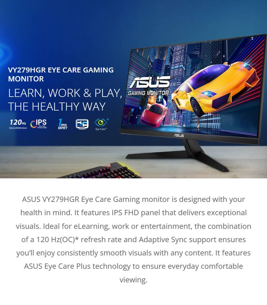 Asus VY279HGR 27" Full HD IPS Technology 1ms 120Hz Adaptive Sync Eye ...