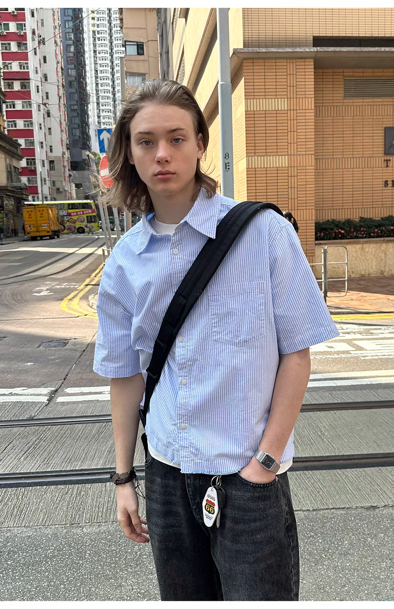 HUILISHI Box Fit Polo for Men Crop Top stripe cotton short-sleeved ...