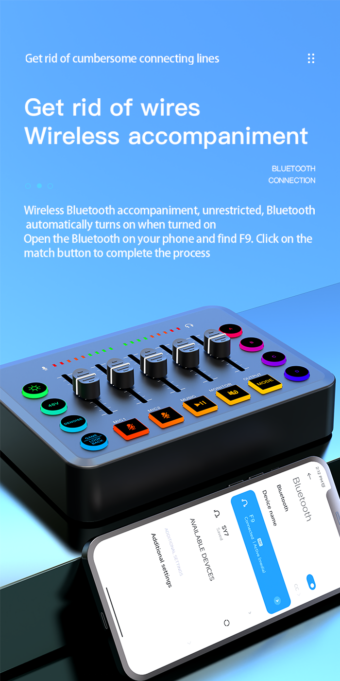 Popcorn F9 Live Sound Card Auditory Mixing Console Auto Pairing ...