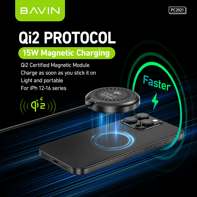BAVIN PC2021 Qi2 15W Magnetic Wireless Suction Fast Charging w/ Free Magnetic Ring for Android ...