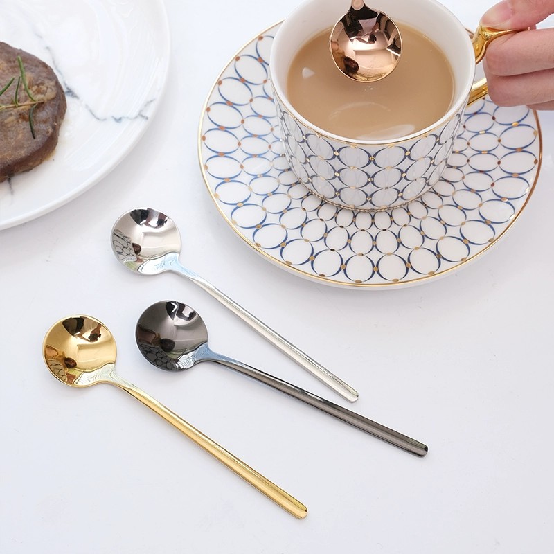 Tea Coffee Mixing Spoon Round Shape Stainless Steel Dessert Ice Cream ...