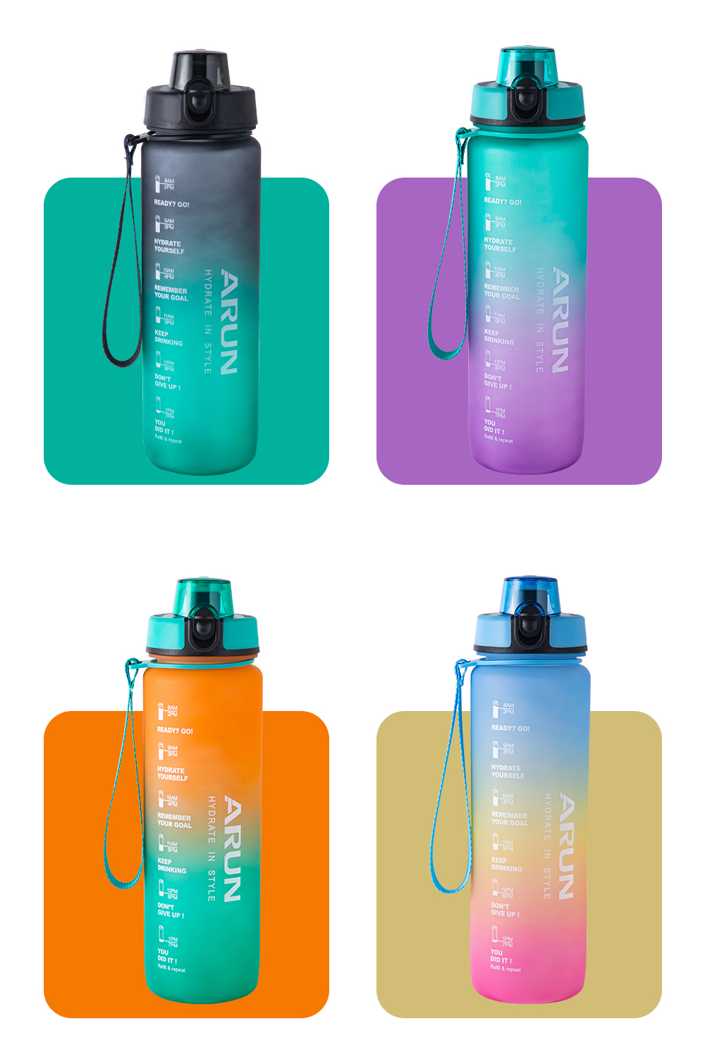 ARUN Motivational Water Bottle 1000ML with Times & Removable Strainer ...