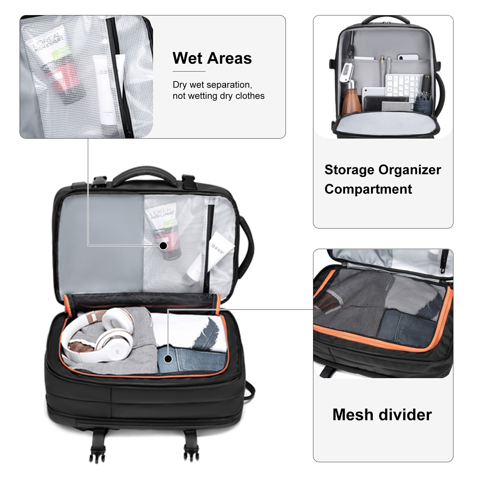 SeaChoice High Quality Black Expandable School Backpack Laptop Bag with ...