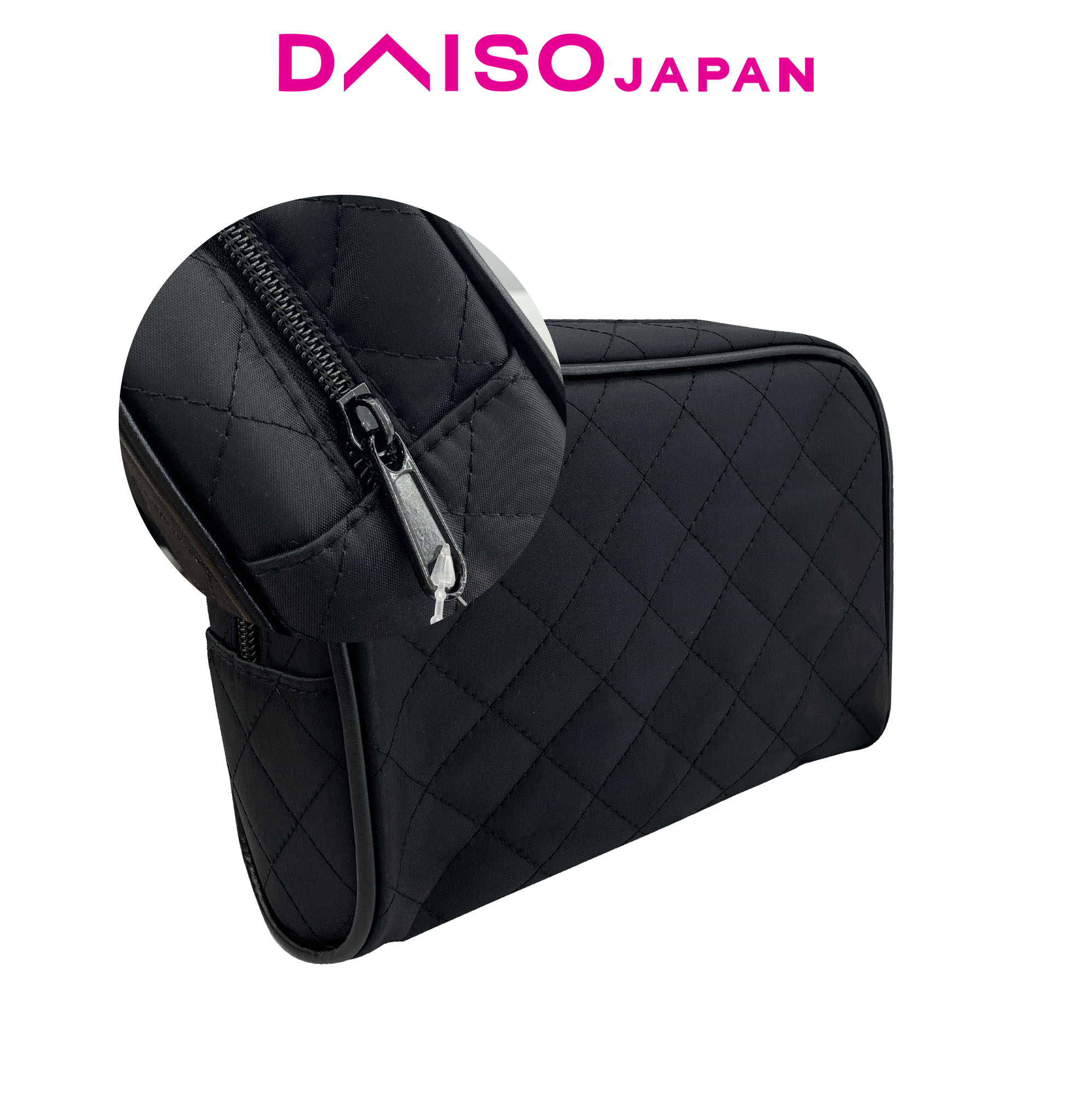Daiso Black Round Quilted Pouch | Shopee Philippines