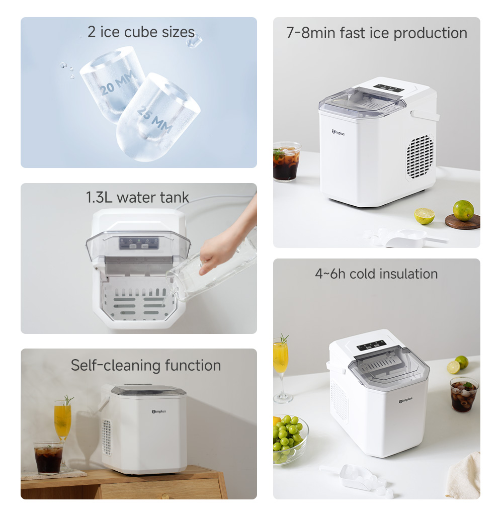 Simplus Automatic Ice Maker Machine Intelligent Ice Cube Maker 12kg/24H ...