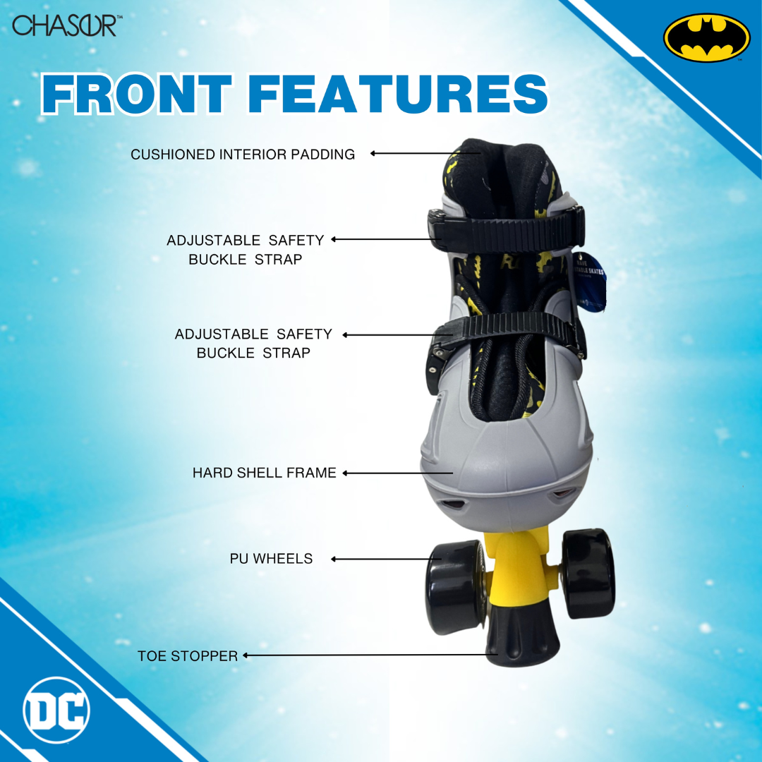 Squad Skates Batman Quad Adjustable Skate for Kids (S/M/L) EU31 to EU42 ...