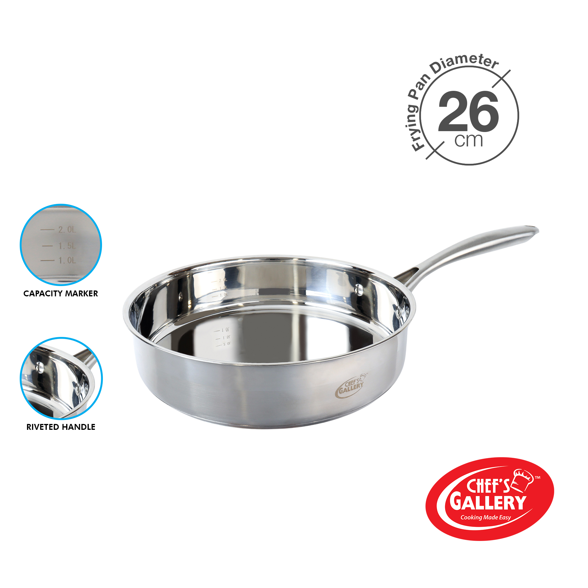 Chef's Gallery Stainless Steel Frying Pan 26cm/28cm | Induction Ready ...