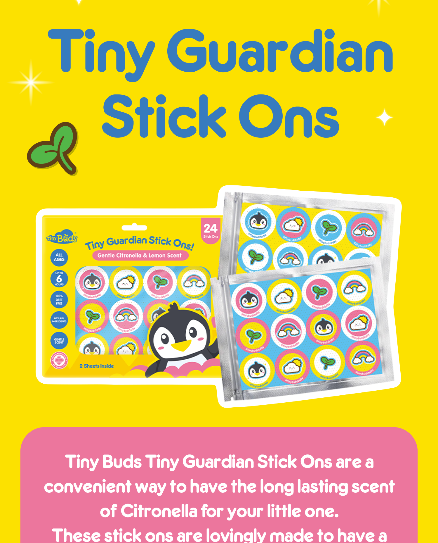 TinyBuds Tiny Guardian Stick Ons Gentle Citronella and Lemon Scent-24s 2pcs|Gone Away Insect ...