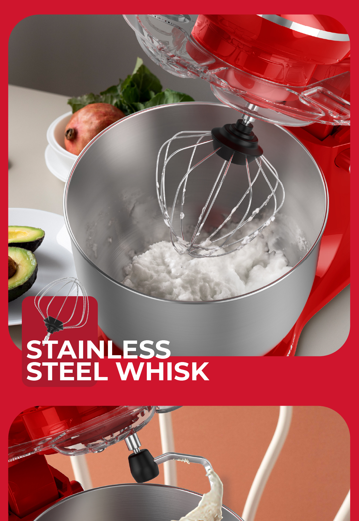 Perysmith Electric Stand Mixer 5.5L for Baking with Bowl and 3 Whisks ...