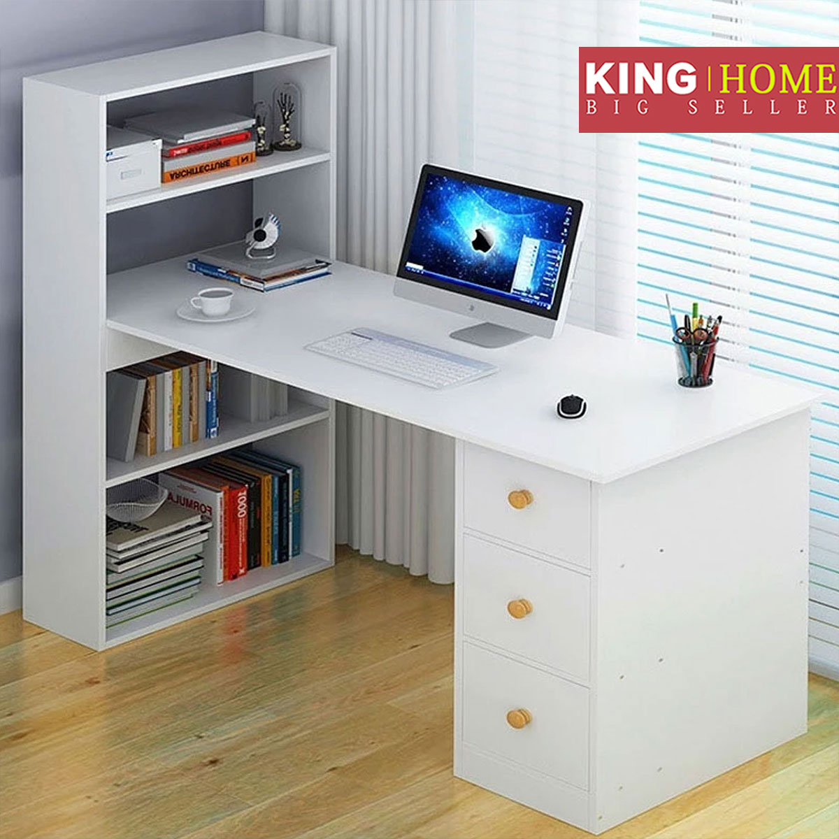 KING HOME Office desk, study desk, multi-layer drawer desk ...