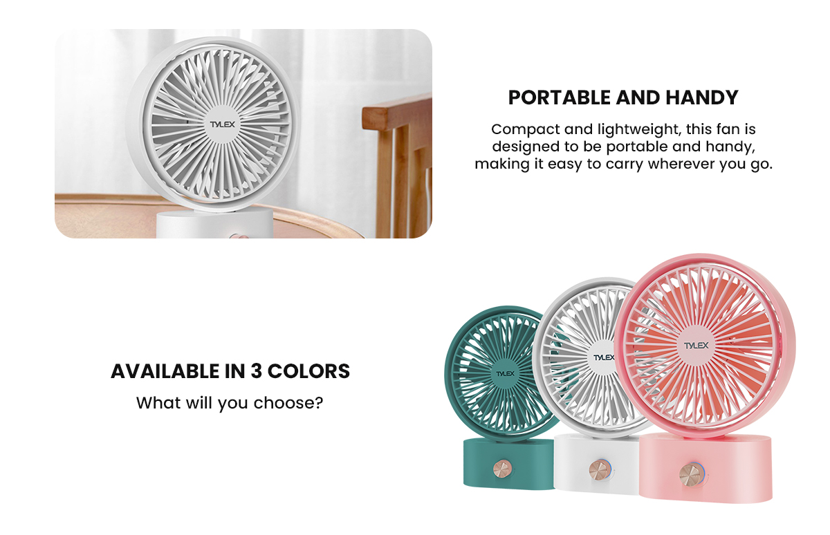 Tylex XM46 Portable Fan Rotatable 3.5W Adjustable Wind Speed 2000mAh ...