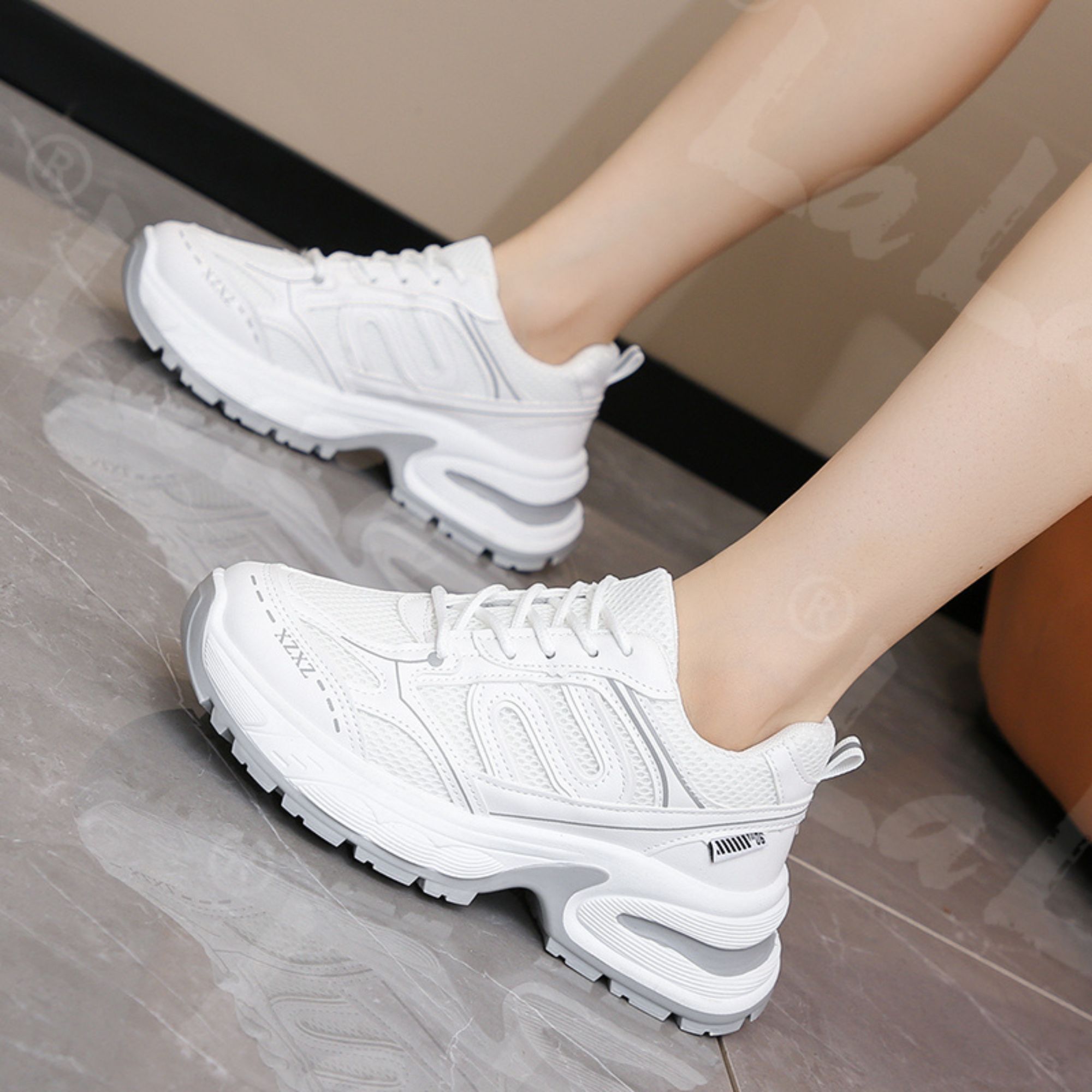 LALA Women Sneakers Casual Rubber Shoes made in Leather and fabric ...