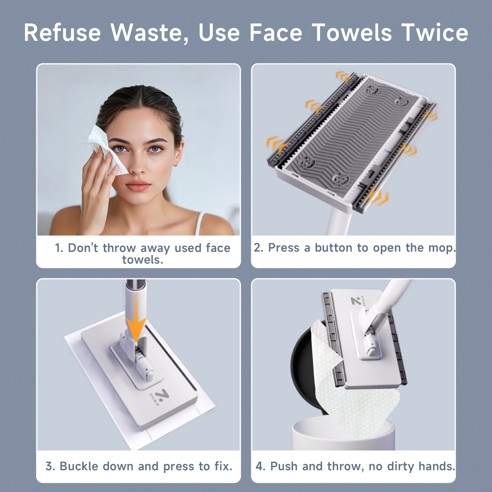 ZOLELE DM02 Disposable Face Towel Mop 360° Rotation Electrostatic Dust ...