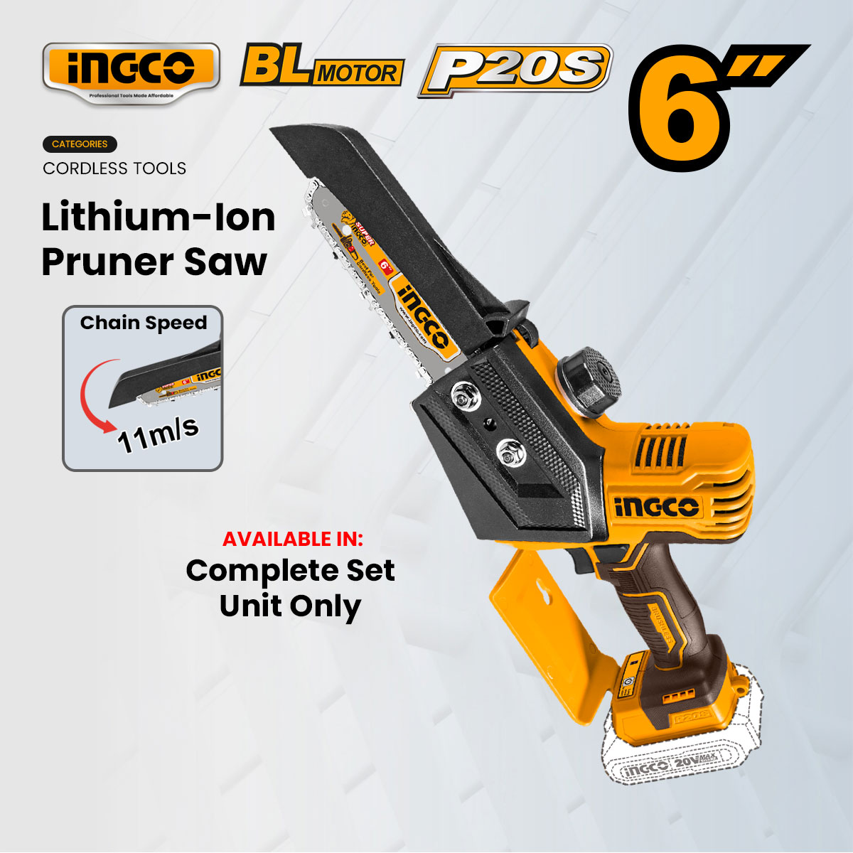 Ingco 6" 20V Cordless Brushless Pruner Saw Mini Tree Pruning Garden ...