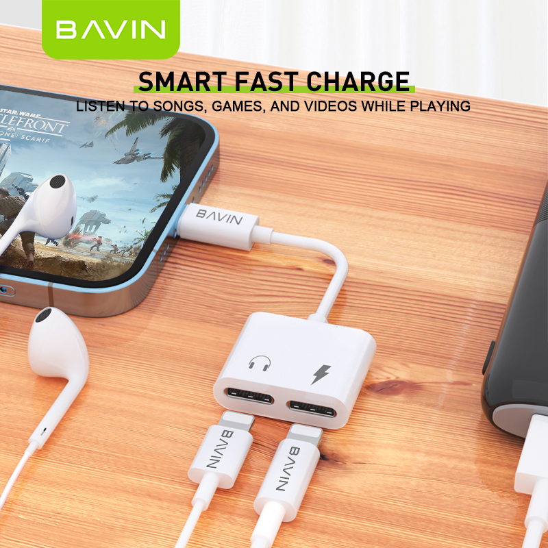 BAVIN I7 Adapter Splitter 2 in 1 Dual Port Plug & Play Dongle for iPh ...
