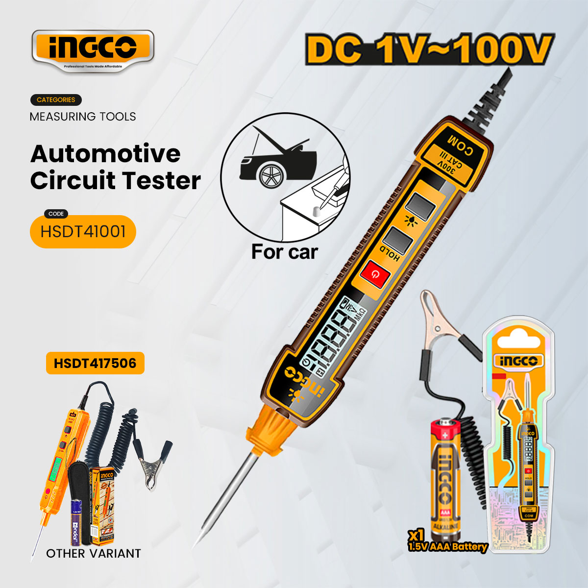 Ingco DC 1-100V Digital Automotive Circuit Tester Car Electrical ...