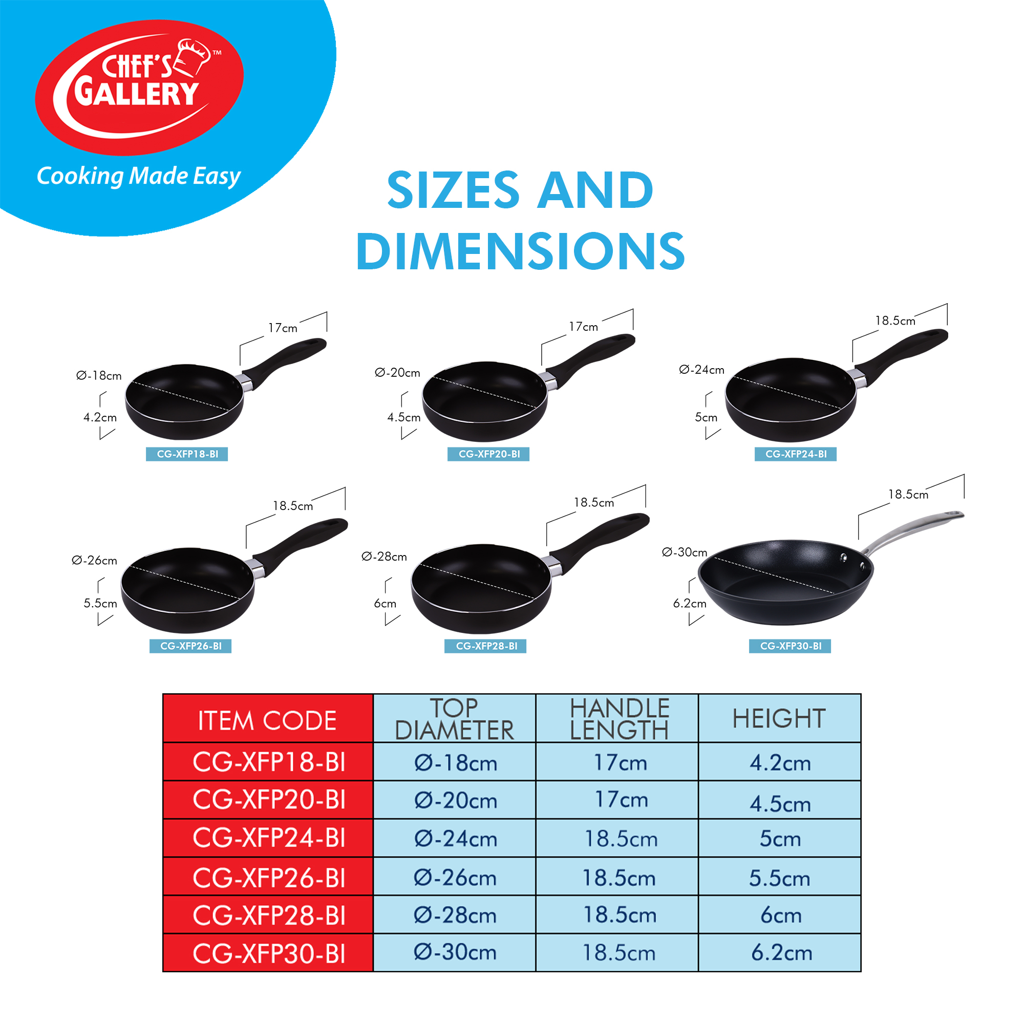 Chef's Gallery Xylan Non-Stick Frying Pan 18cm/20cm/24cm/26cm/28cm/30cm ...