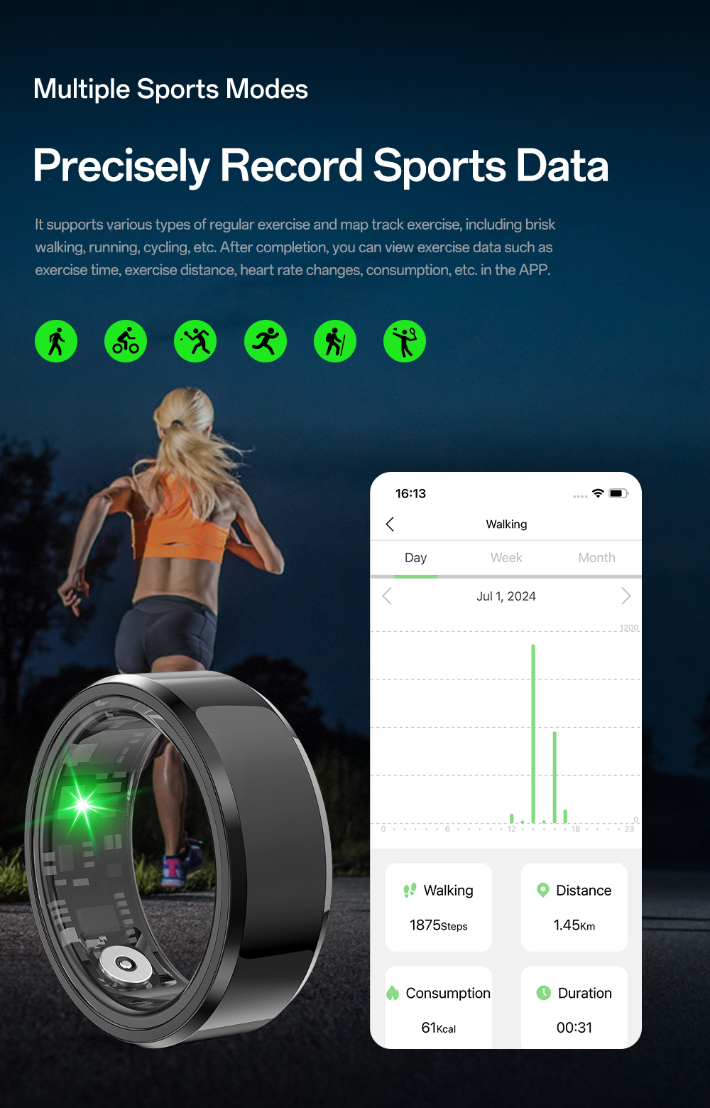 Aolon Ring Gen3 Smart Ring 10ATM Swimming Sports & Health Records ...