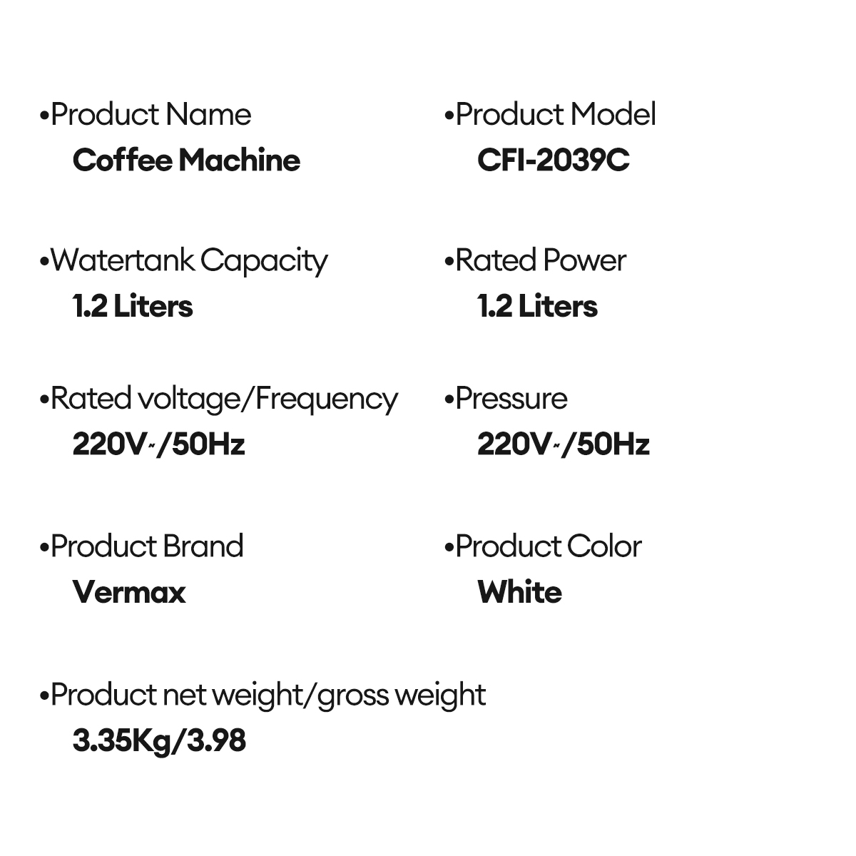 Vermax Coffee machine 950W Milk frother system 20 Bar Coffee Maker ...