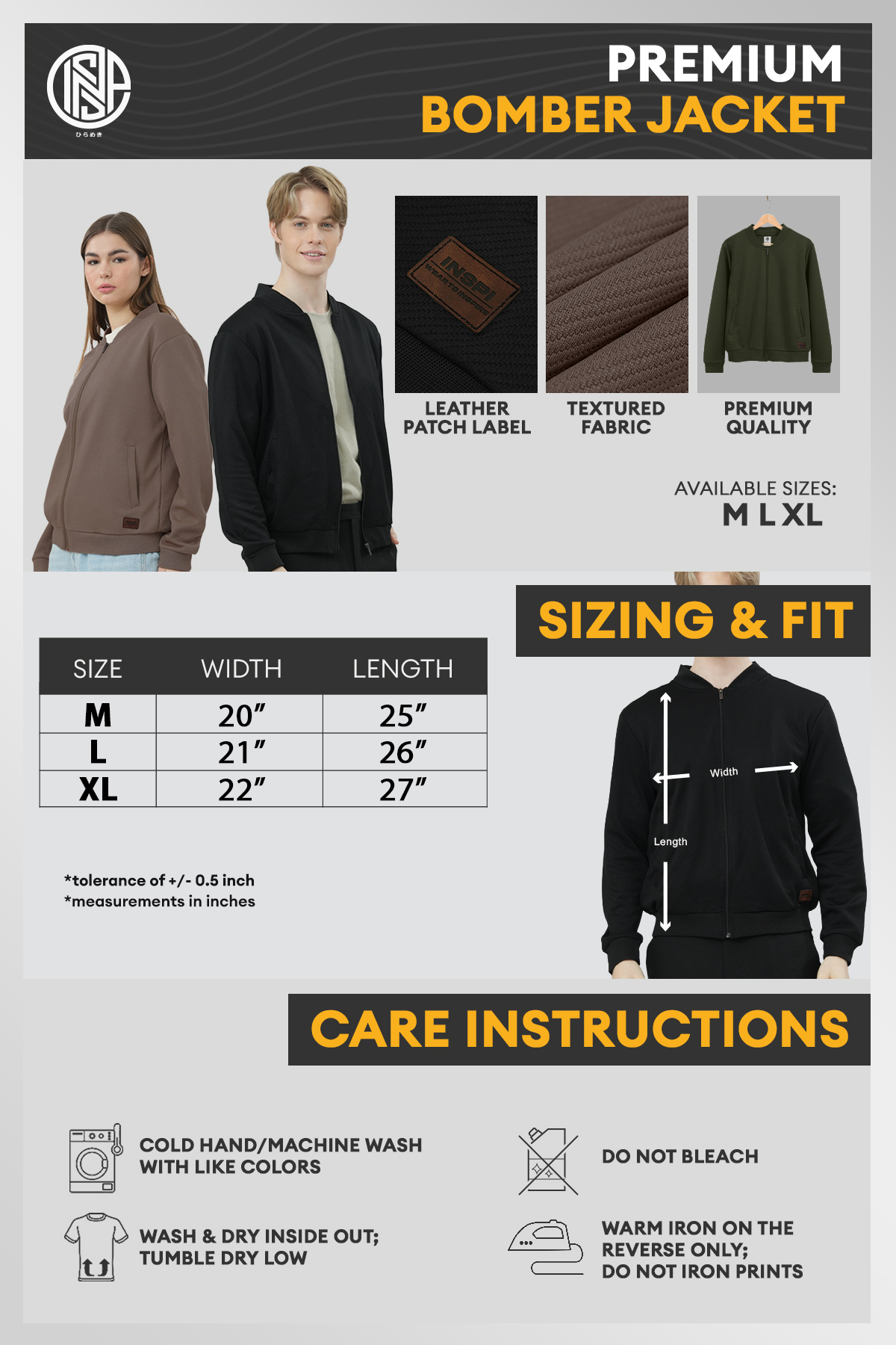 COLLAB by Inspi Premium Bomber Jacket for Men & Women Full Zipper w ...