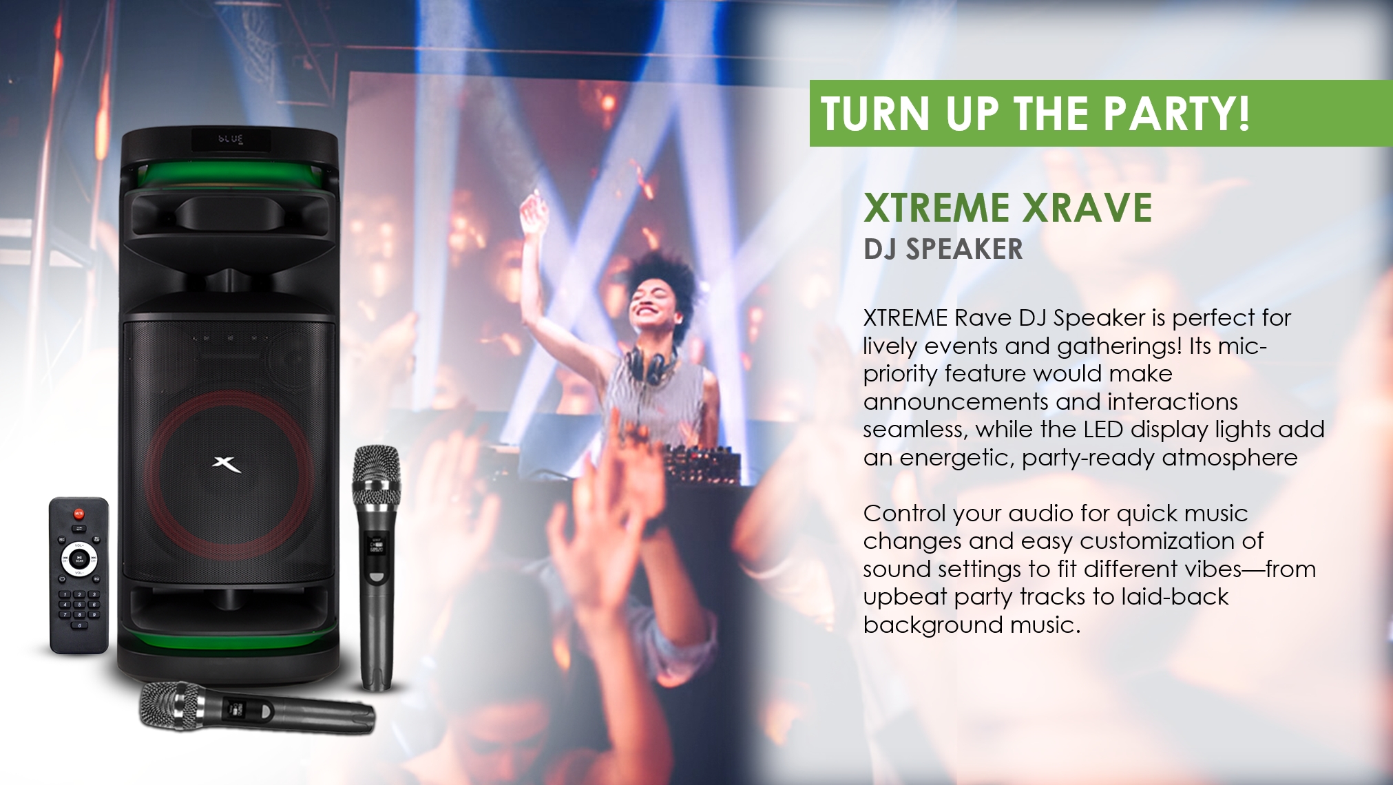 Xtreme/X-SERIES 1000W DJ Speaker with 2 Wireless Mic, Bluetooth, TF ...