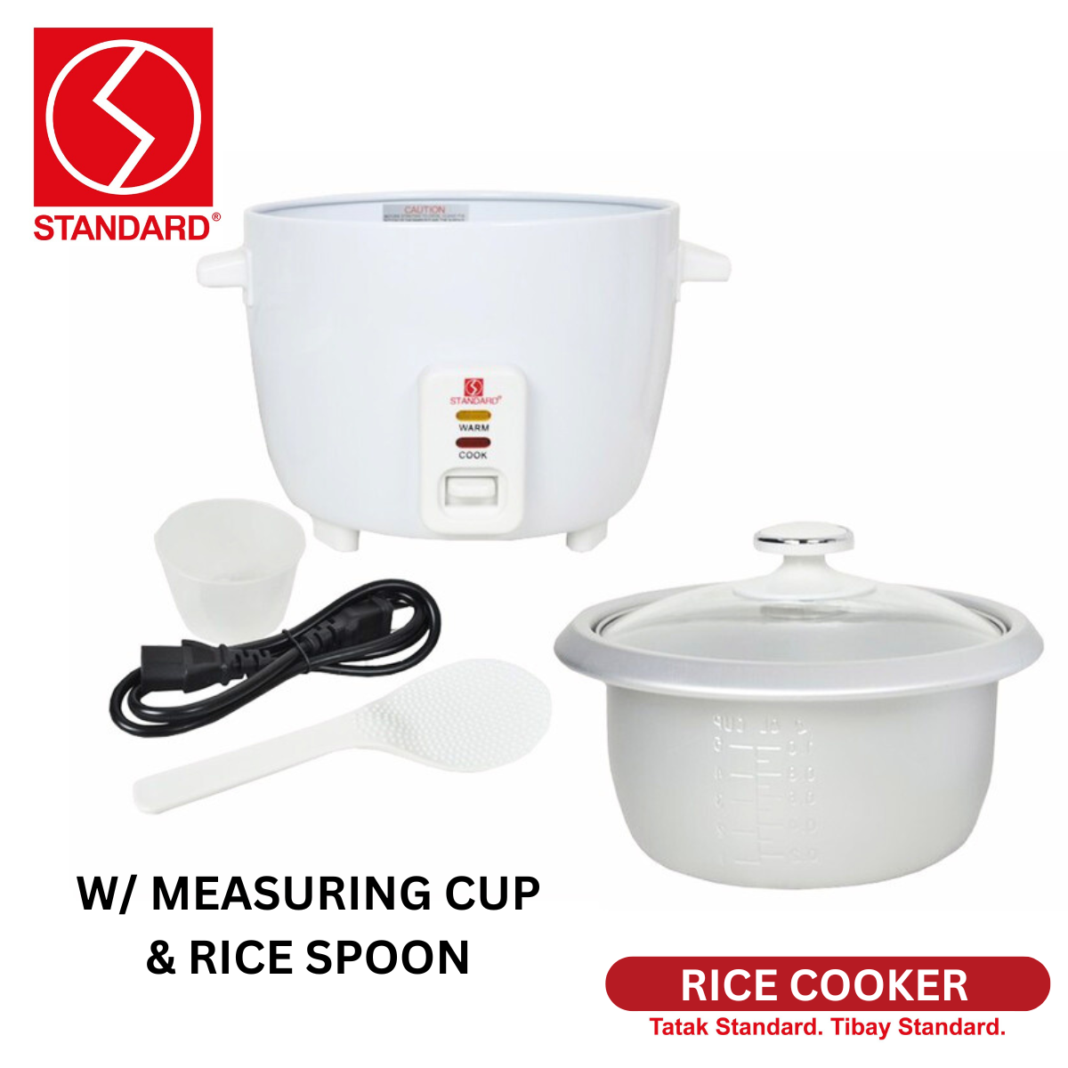 Standard Rice Cooker Heavy Duty w/ Glass Cover SRG 0.6L, 1.0L, 1.8L, 2 ...