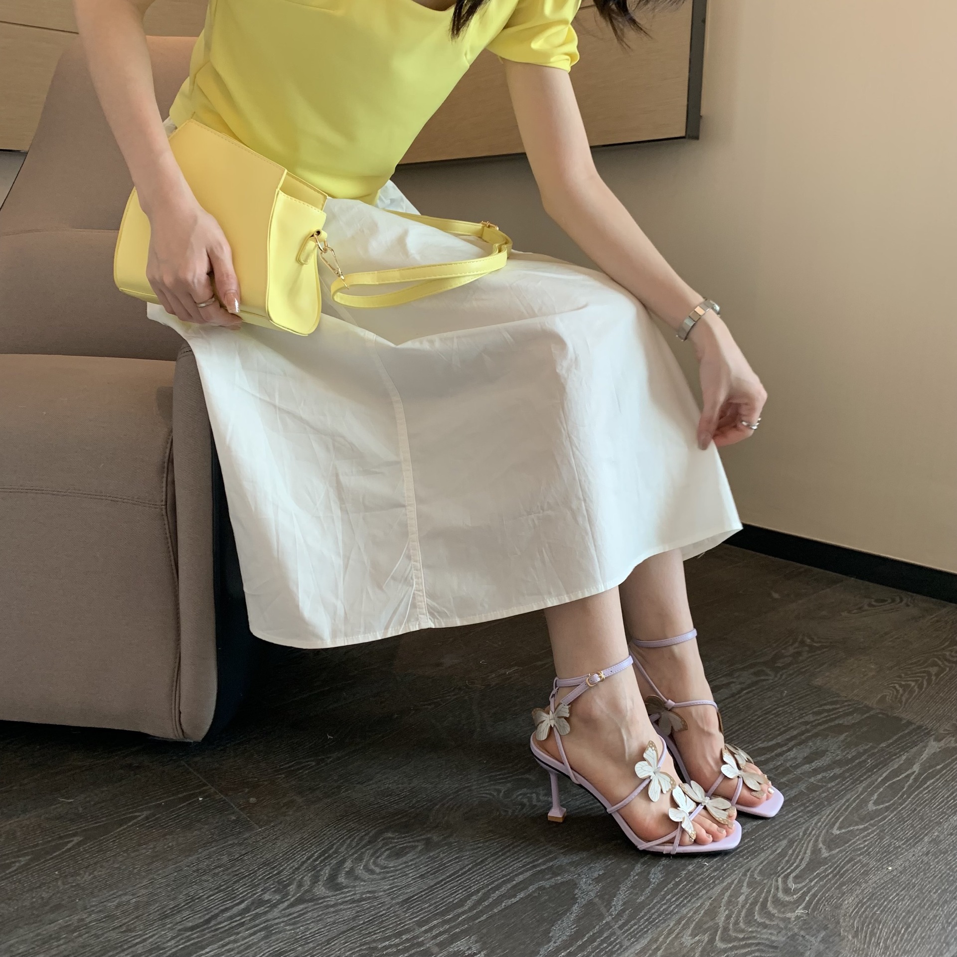 Henice Elegant Square Toe Butterfly Heels Sandals for Women Korean ...