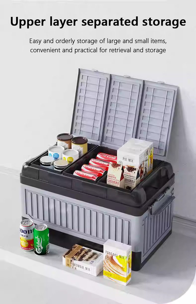 75L large capacity car storage box, foldable and heavy-duty back ...